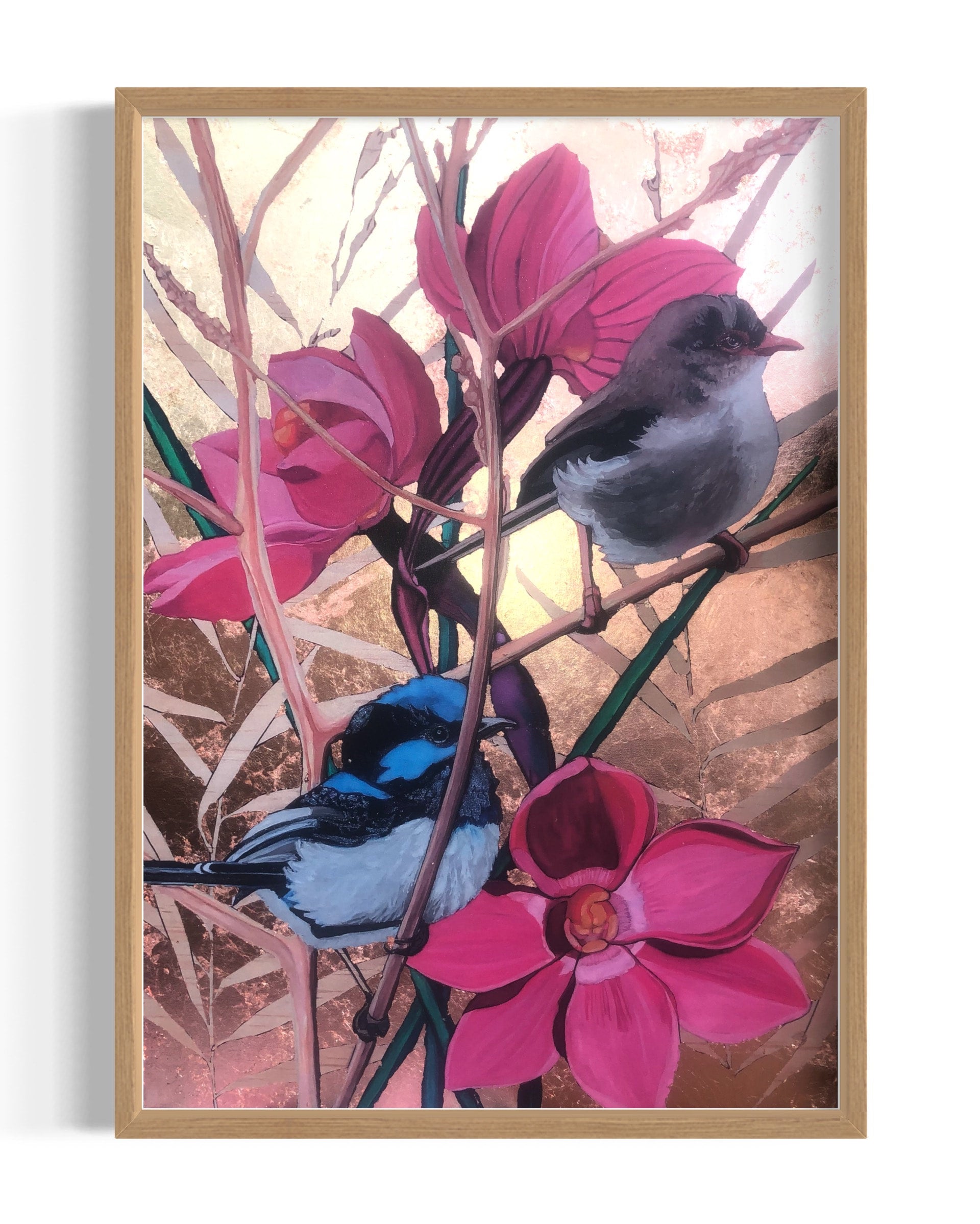 ‘Couple wren with native pink orchids’ 2019 limited edition print on ...