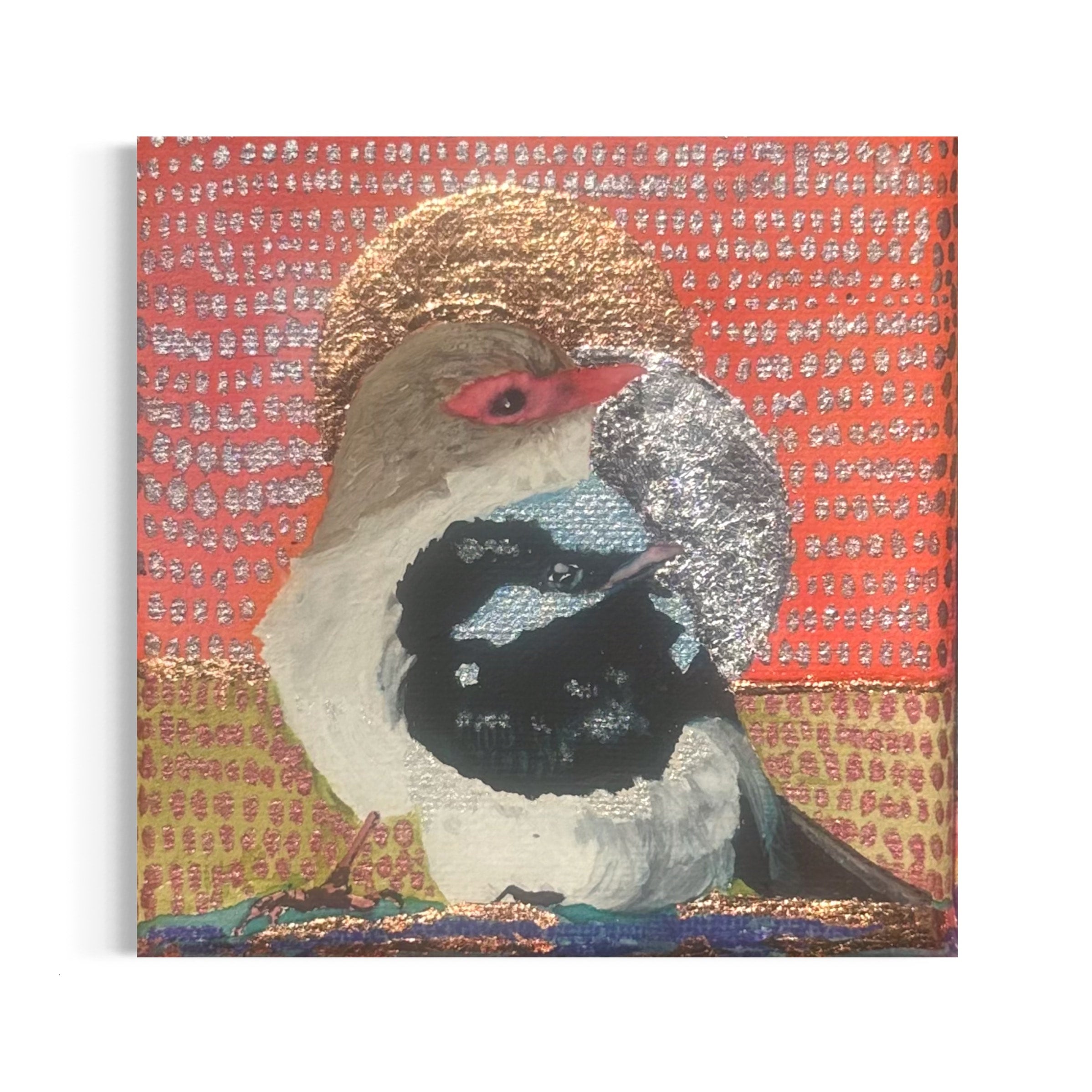 Mini canvas boardart Kissing Wrens with a golden sun. Includes delivery ...